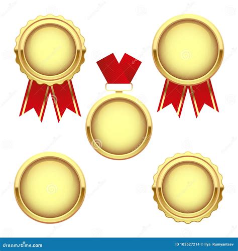 Set Of Gold Medal Awards Vector Trophy Stock Vector Illustration Of
