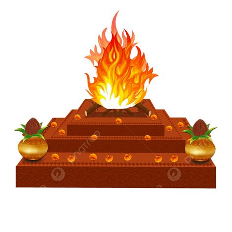 Indian Hindu Wedding Mandap Design Havan And Homam Vector Fire Kalash