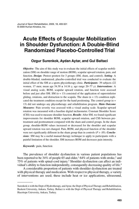 Pdf Acute Effects Of Scapular Mobilization In Shoulder Dysfunction A