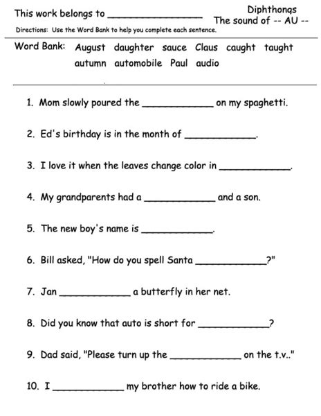 11 Pdf Worksheet For Grade 1 Diphthong Printable Hd Docx Download Zip