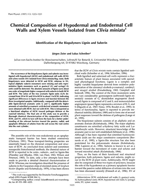 Pdf Chemical Composition Of Hypodermal And Endodermal Cell Walls And Xylem Vessels Isolated