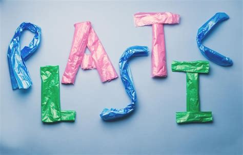 Premium Photo Word Plastic Written With Plastic Bags