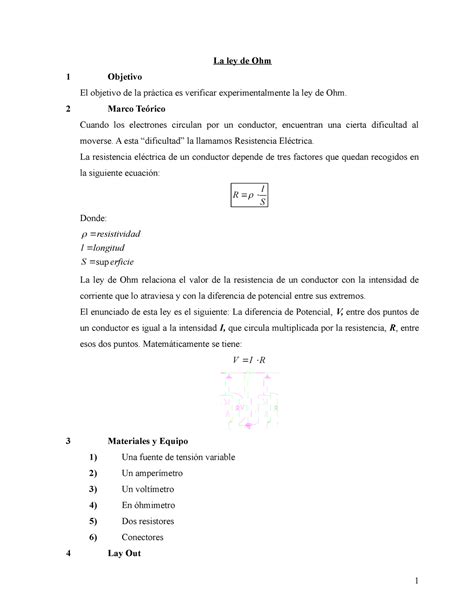 La Ley De Ohm Ley De Ohm Laboratorio La Ley De Ohm 1 Objetivo El
