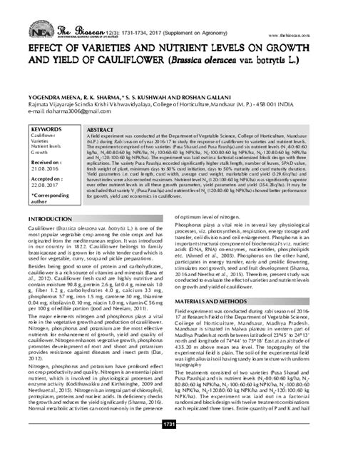 (PDF) Effect of varieties and nutrient levels on growth and yield of cauliflower Culiflower ...