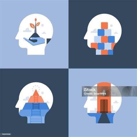 잠재적 개발 성장 마인드 비판적 또는 긍정적 사고 심리학 또는 정신과 태도에 대한 스톡 벡터 아트 및 기타 이미지 태도 기술 성장 개념 Istock