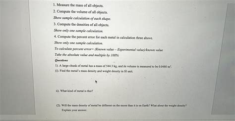 Solved Table 5 0 Sphere Micrometer 1 Measure The Mass Of
