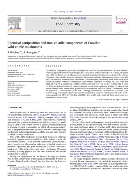 Chemical Composition And Non Volatile Components Of Croatian Pdf