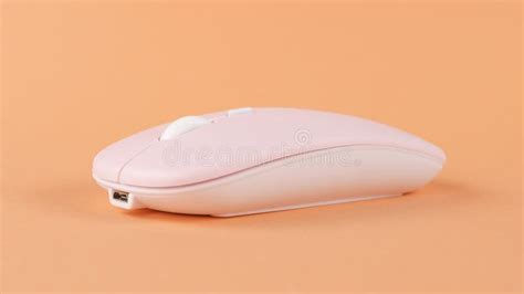 Pink Pc Mouse Close Up On Beige Background Stock Image Image Of