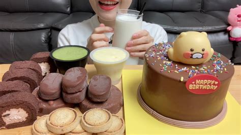 Asmr Mukbang I 춘식이 파티 케이크 누텔라비스킷 티코 구구아이스크림 말차 커스터드 푸딩 🍒🍒🍒 Youtube