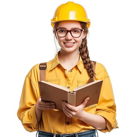 Female Engineer With Plan Of Wearing Yellow Color Kit Isolated On A
