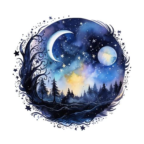 Premium Ai Image Beautiful Moonlit Night Fantasy Watercolor Fairytale