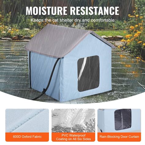 Vevor Heated Cat House Outdoor Kitty Shelter With Timer 600d Oxford