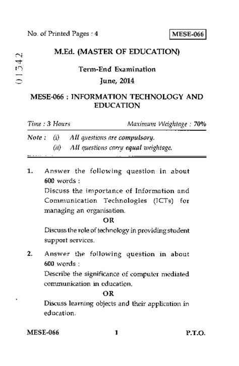 Mese 066 June 2014 Information Technology Papers No Of Printed
