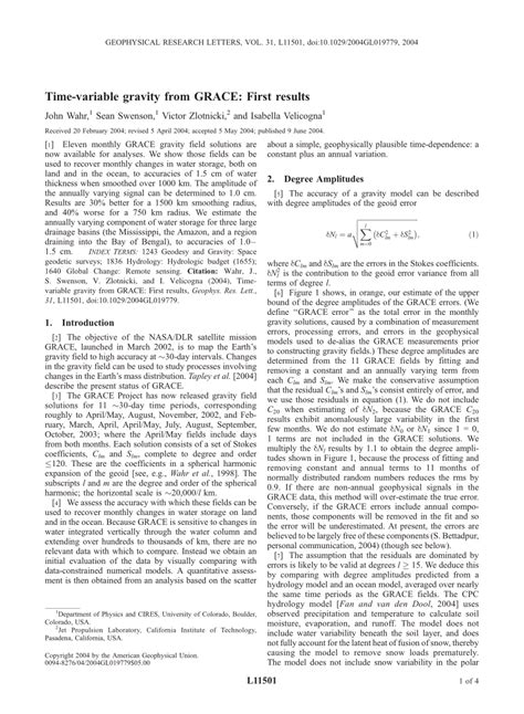 Pdf Time Variable Gravity From Grace First Results