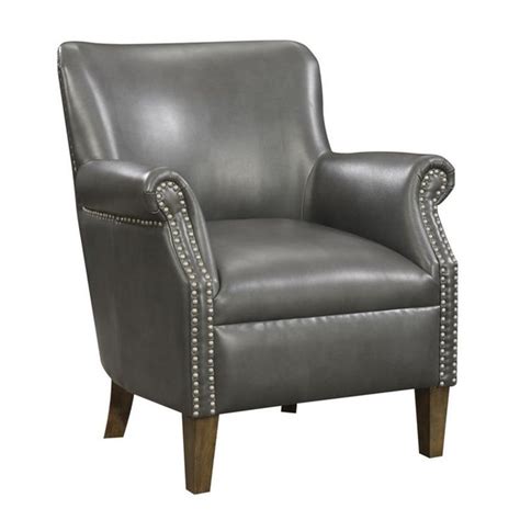 Emerald Home Oscar Wingback Chair Dark Gray Red Accent Chair Leather