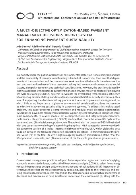 Pdf A Multi Objective Optimization Based Pavement Management Decision