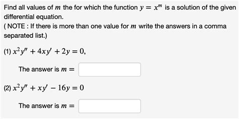 solved find all values of m the for which the function y