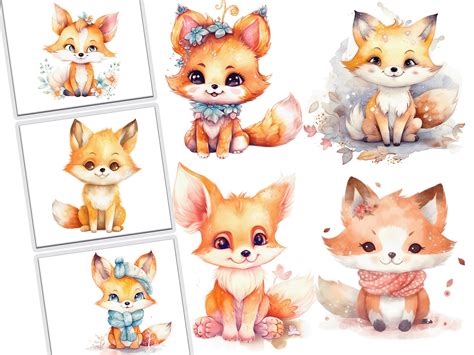 Playful Watercolor Fox Clipart Bundle Sublimation Png Etsy