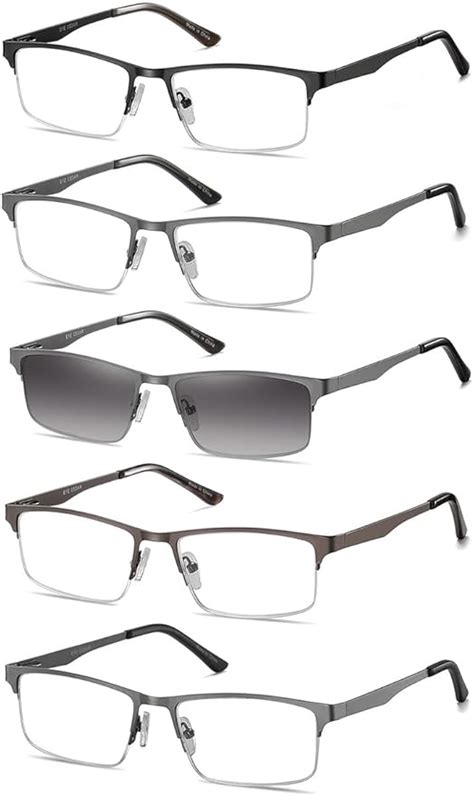Eyecedar 5 Pack Reading Glasses Men Metal Half Frame Spring Hinges