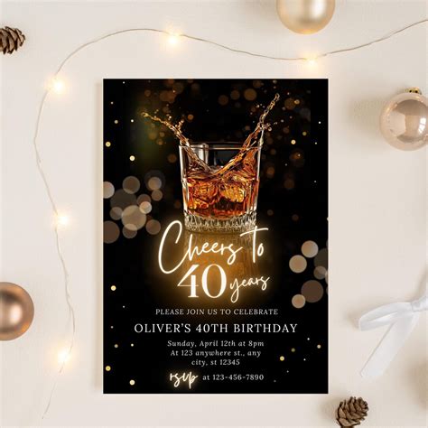 Whiskey Birthday Invitation Mens Surprise Party Adult 30th 40th 50th