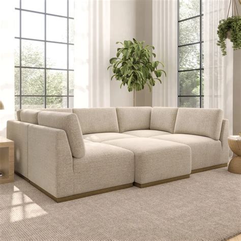Henredon Murphy Fabric 6 Piece Modular Sectional With Ottoman Beige