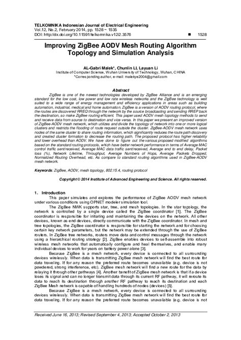 Pdf Improving Zigbee Aodv Mesh Routing Algorithm Topology And