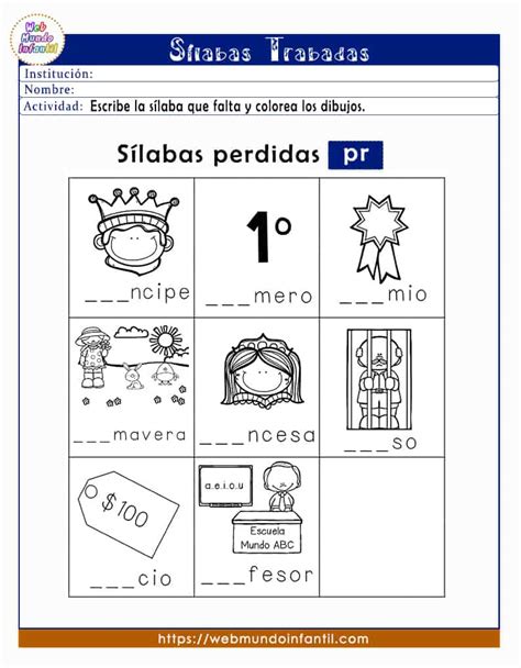 Actividades Con Sílabas Trabadas Para Imprimir
