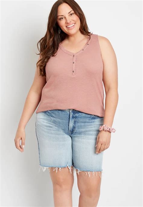 Plus Size High Rise Light Ripped Hem Relaxed Bermuda Short Maurices