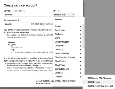 Required Permissions Cloud Foundry Bosh