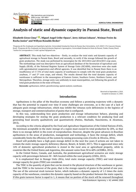 pdf analysis of static and dynamic capacity in paraná state brazil