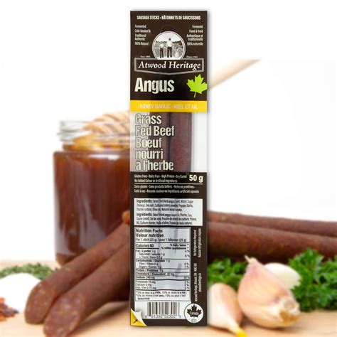 Angus Grass Fed Beef Snack Sticks Honey Garlic 2 Pack Atwood Heritage