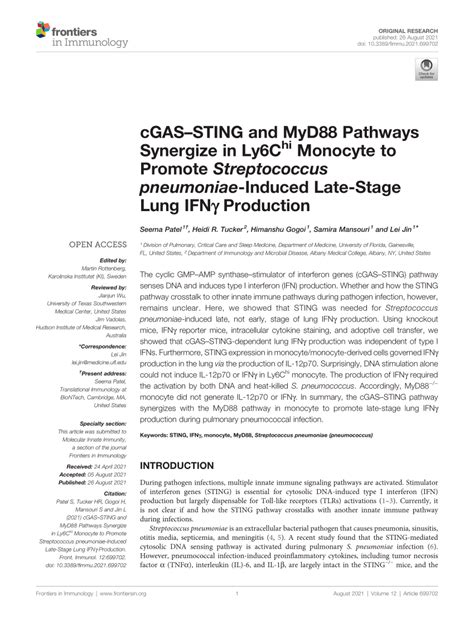 Pdf Cgas Sting And Myd88 Pathways Synergize In Ly6chi Monocyte To