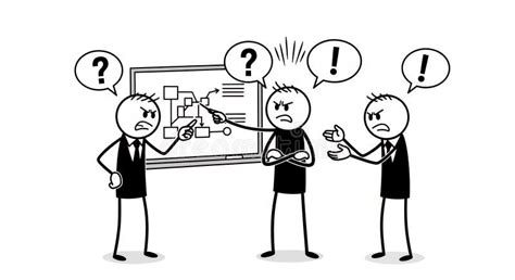 Stickman Team Brainstorming On Whiteboard In Office Cartoon Meeting