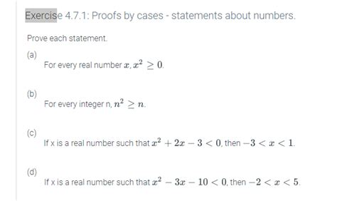 solved exercise 4 7 1 proofs by cases statements about