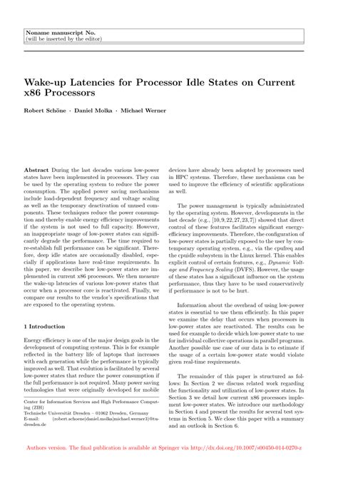 Pdf Wake Up Latencies For Processor Idle States On Current X86 Processors