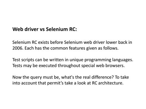 Ppt Web Driver And Its Comparison Selenium Rc Powerpoint Presentation