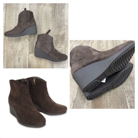 Crocs Shoes Crocs Leigh Synth Suede Wedge Booties In Espresso