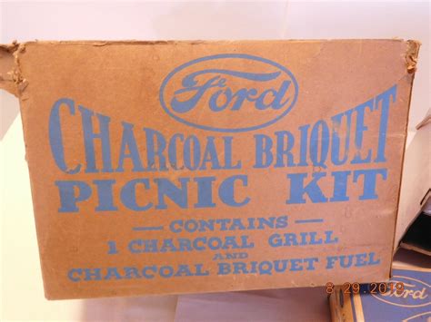 Antique 1930s Ford Charcoal Briquet Picnic Kit Grill W Briquets W Orig