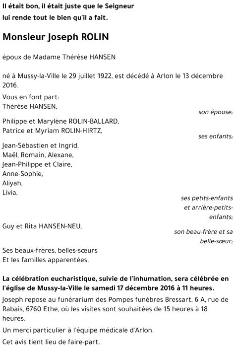 Joseph Rolin † 13 12 2016 Inmemoriam