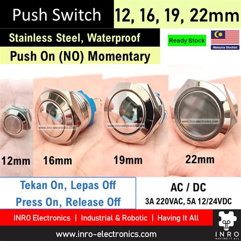 AC DC Waterproof Push Button Suis Pembuka 12mm 16mm 19mm 22mm AC DC Metal Push Switch
