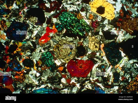 Cross Polarised Light Micrograph Of A Thin Section Of Syenite A Coarse Grained Igneous Rock