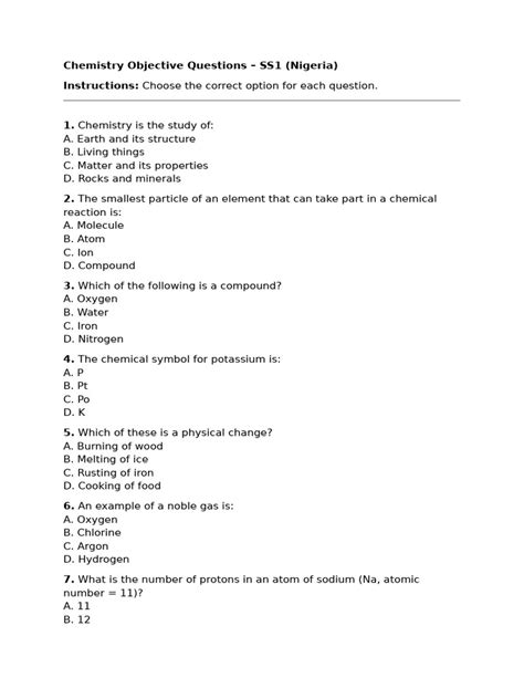 Chemistry Exam Question Pdf Atoms Chemical Elements