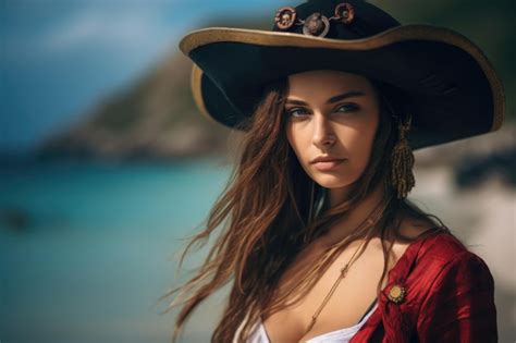 Premium Ai Image A Pirate Cute Beauty Girl With A Large Pirate Hat