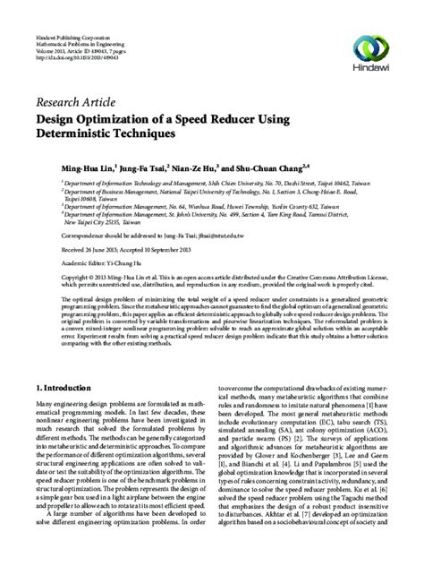 Pdf Design Optimization Of A Speed Reducer Using Deterministic Techniques