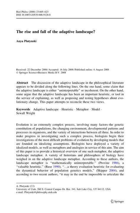 Pdf The Rise And Fall Of The Adaptive Landscape Biol