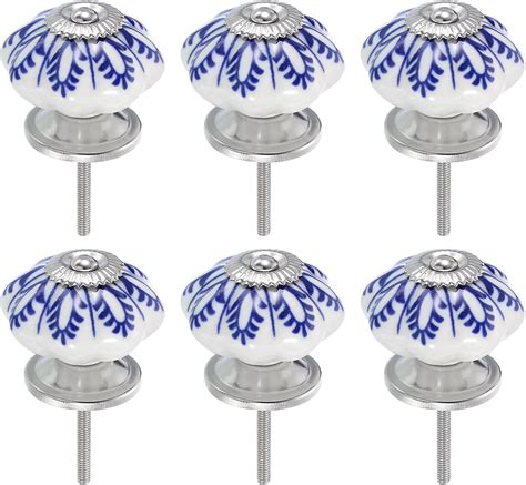 Uxcell 6 Pcs Floral Ceramic Pull Knobs Vintage Round Cabinet Knobs