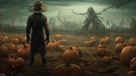 Premium Ai Image A Haunted Pumpkin Patch With A Scary Scarecrow Watc