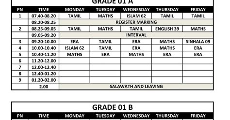 Primary Time Table 2025