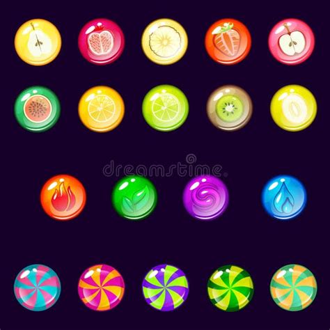 Color Bubbles Or Balls For Shooting Or Mach3 Game Fruits Balls Candy Balls Vector Glossy