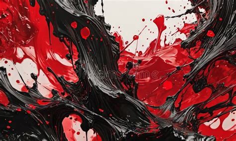 Abstract Painting Features Chaotic Arrangement Black And Red Splatters
